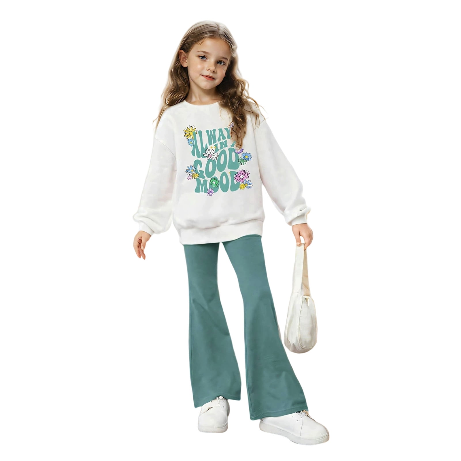 Weebloom Girls Spring Outfits Floral Slogan Print Drop Shoulder Sweater ...