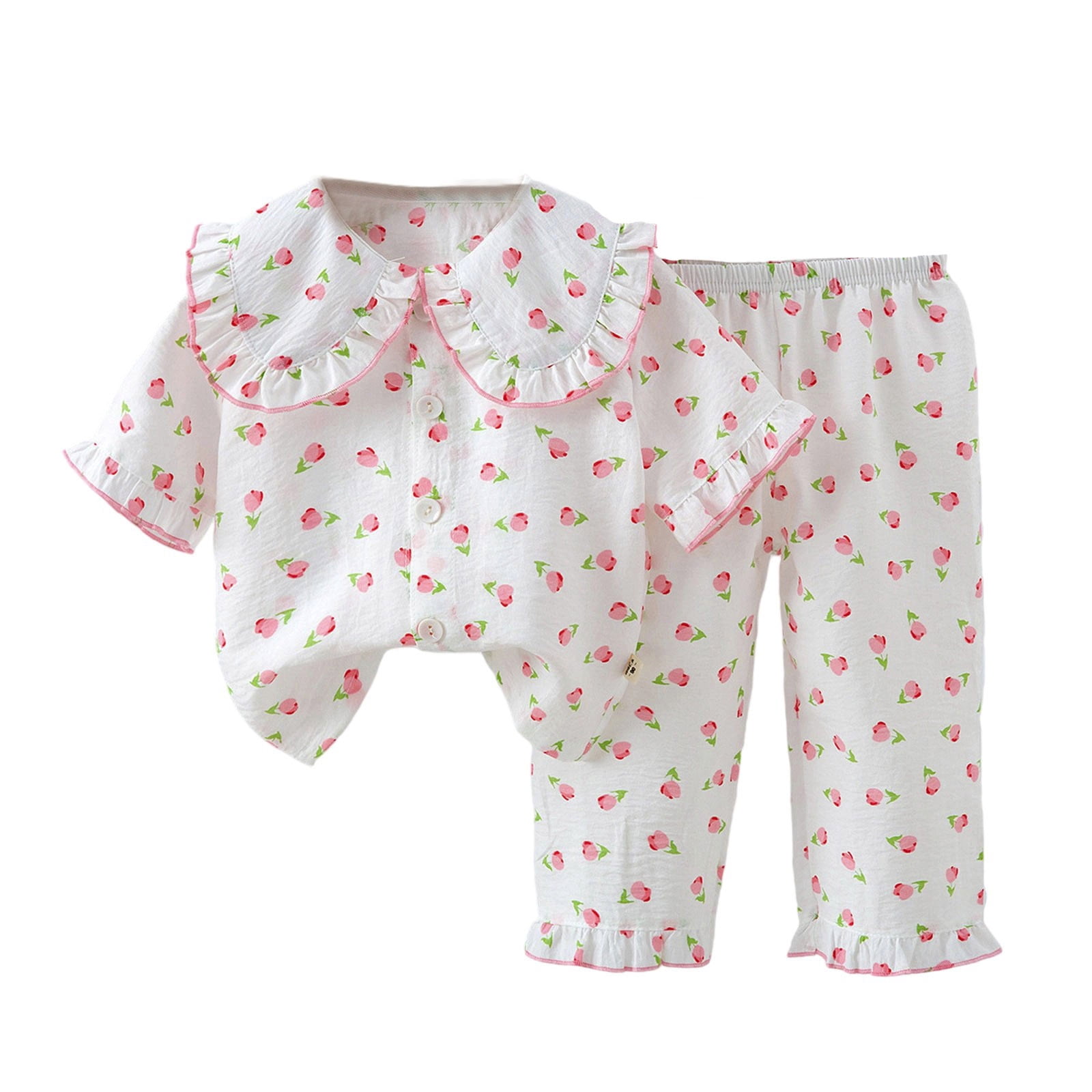 Weebloom Kids Pajamas Girls Cute Print Collar Long Sleeve Pants Outfit ...
