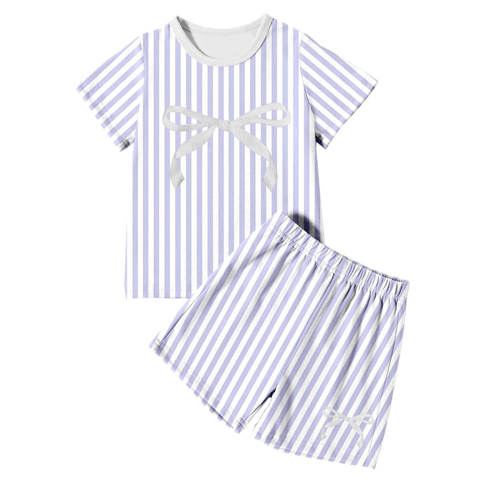 Weebloom Kids Pajamas Girls Short Sleeve Striped Two Piece Outfit Daily ...