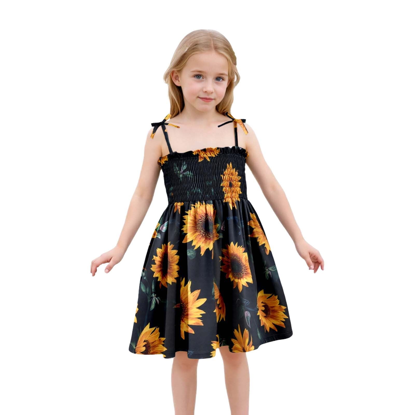 Weebloom Little Girls Dresses,Floral Print Strappy Lightweight With ...
