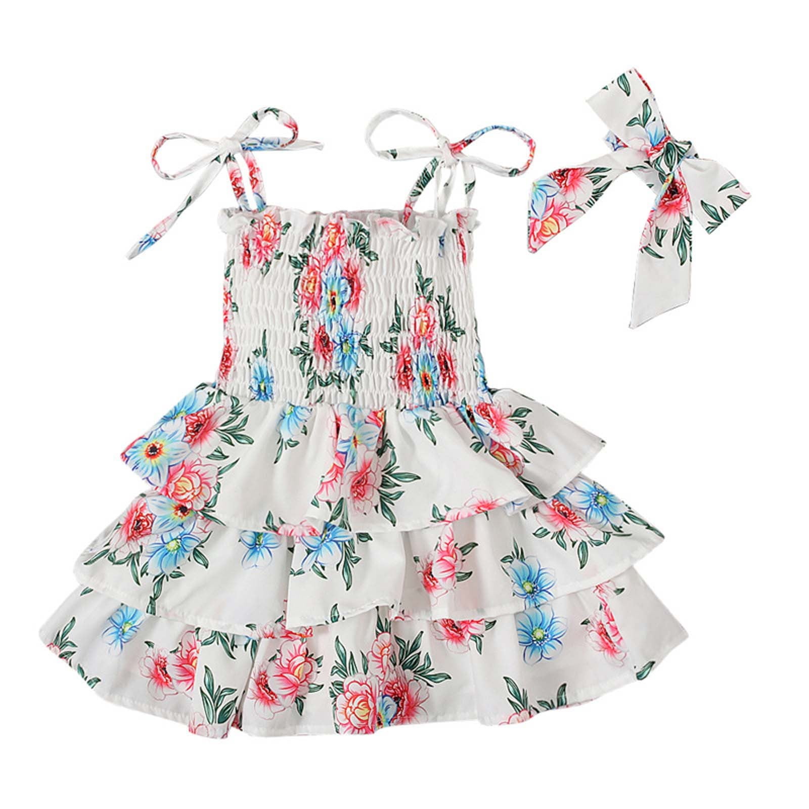 Weebloom Summer Dresses For Girls,Floral Print Strappy Lightweight With ...
