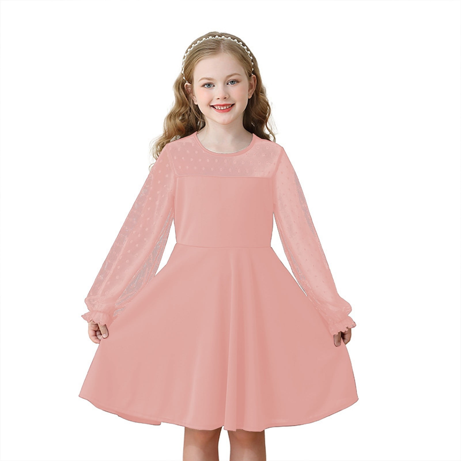 Weebloom Summer Dresses For Girls,Lace Long Sleeve Solid Color Cute 6 ...