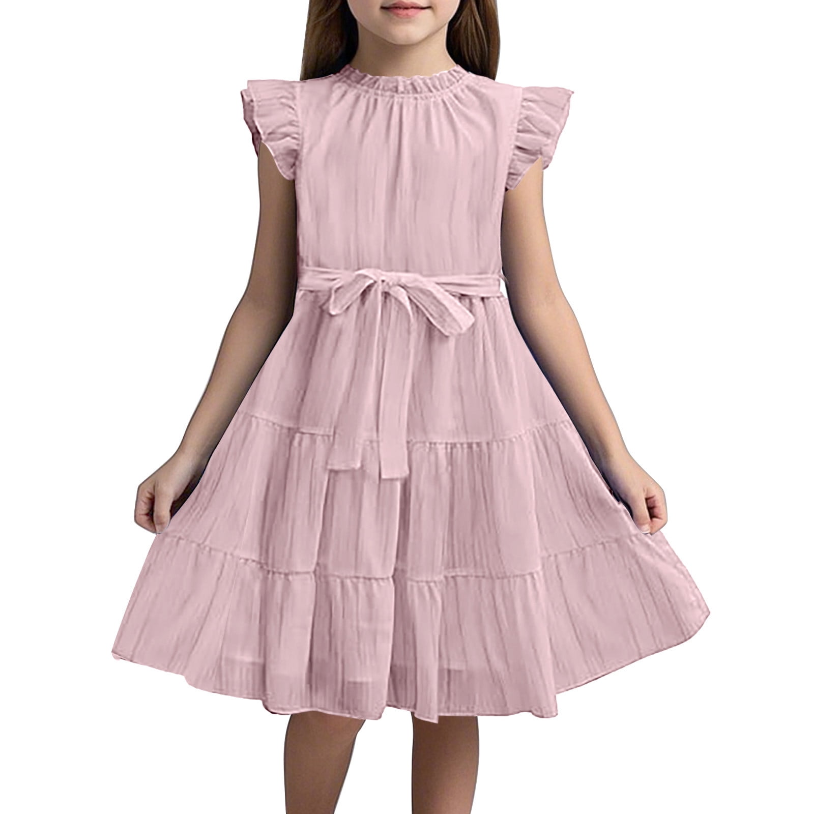 Weebloom Summer Dresses For Girls,Ruffle Sleeves Ruffle Neck Chiffon ...