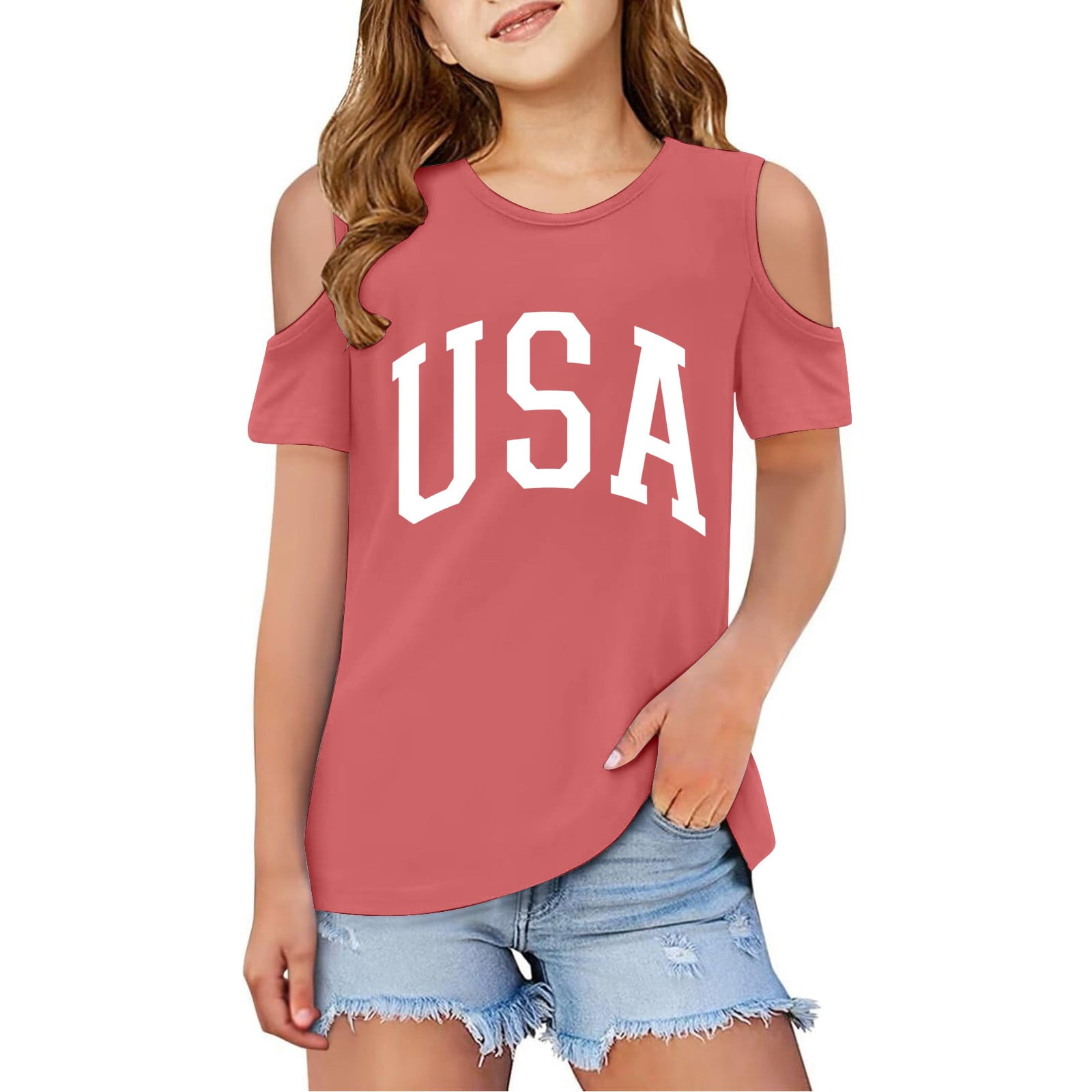 Weebloom Teen Girl Shirts,Children Short Sleeve Cold Shoulder Oversized ...