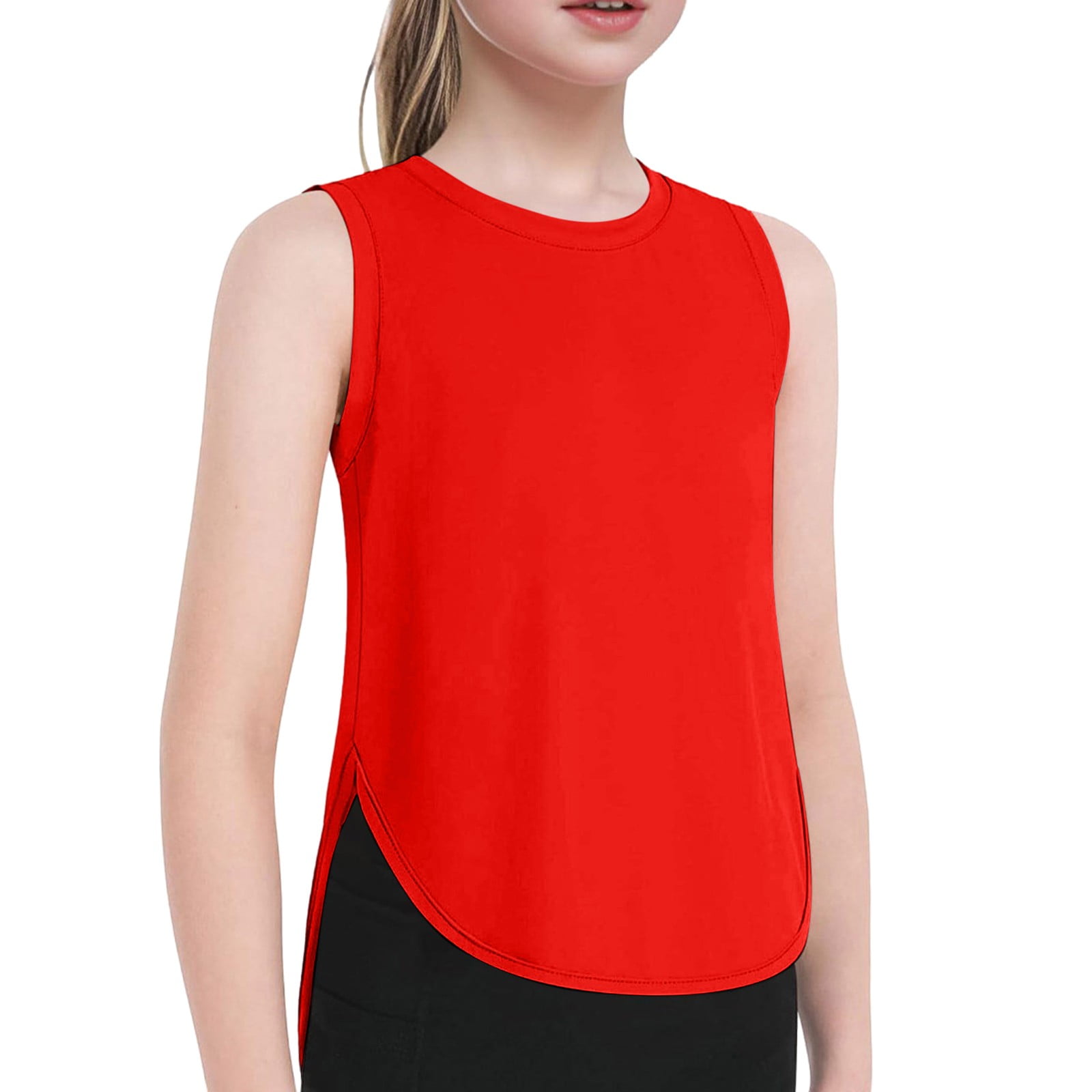 Weebloom Toddler Girl Shirts,Athletic Solid Color Tank Tops Split ...