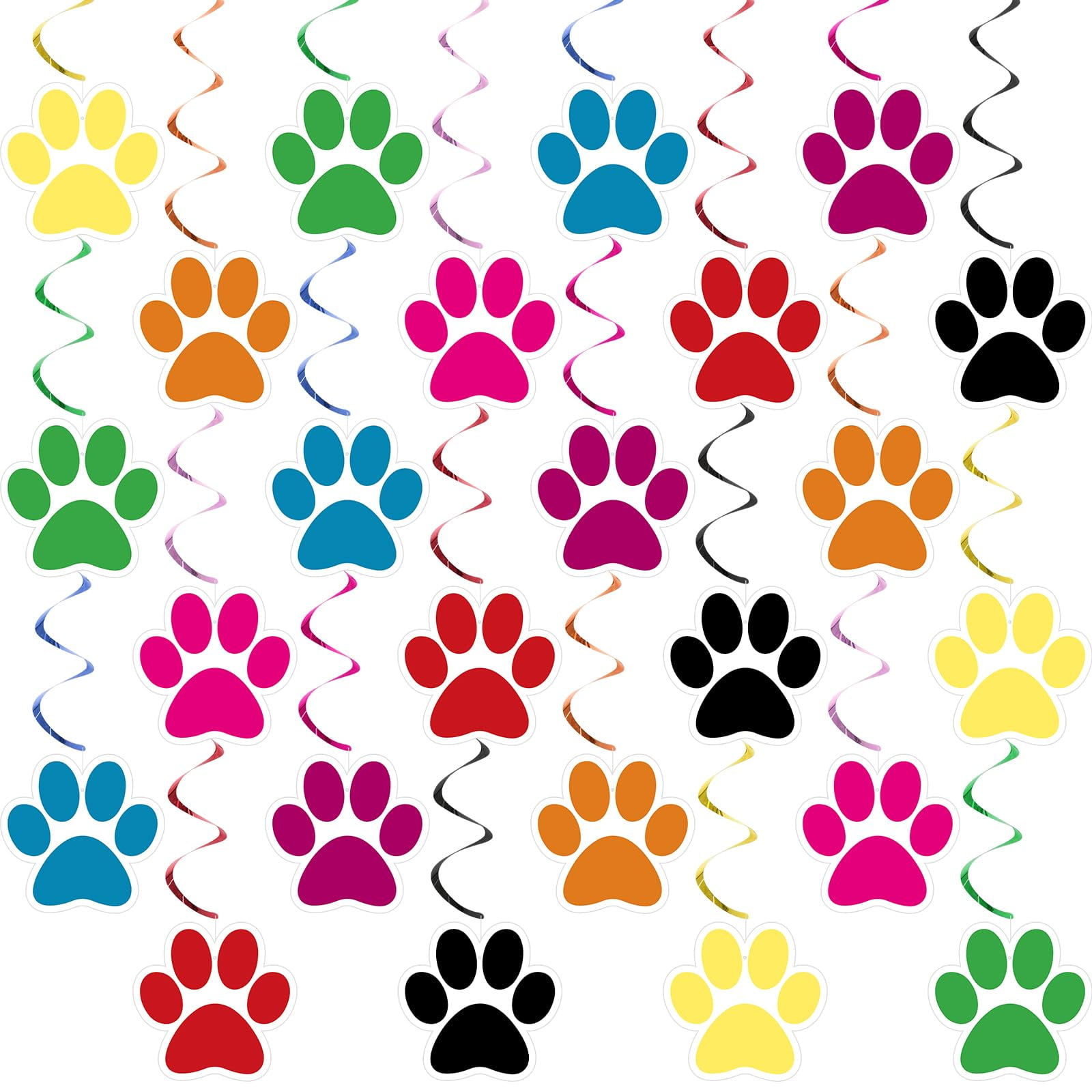 Weecent 24 Pcs Dog Paw Prints AIS1 Themed Party Hanging Swirl 8 Colors ...