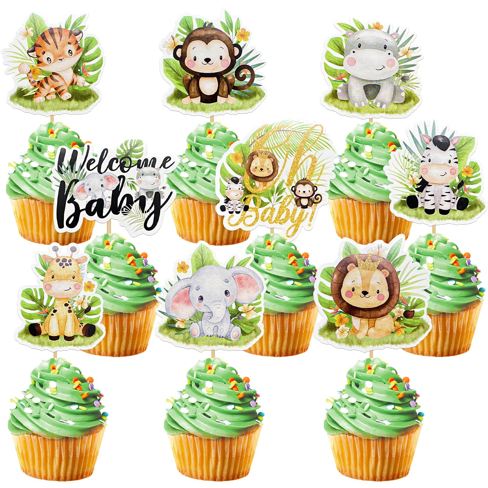 Weecent 45 Pcs Safari SSF20 Baby Shower Cupcake Toppers Jungle Animals ...