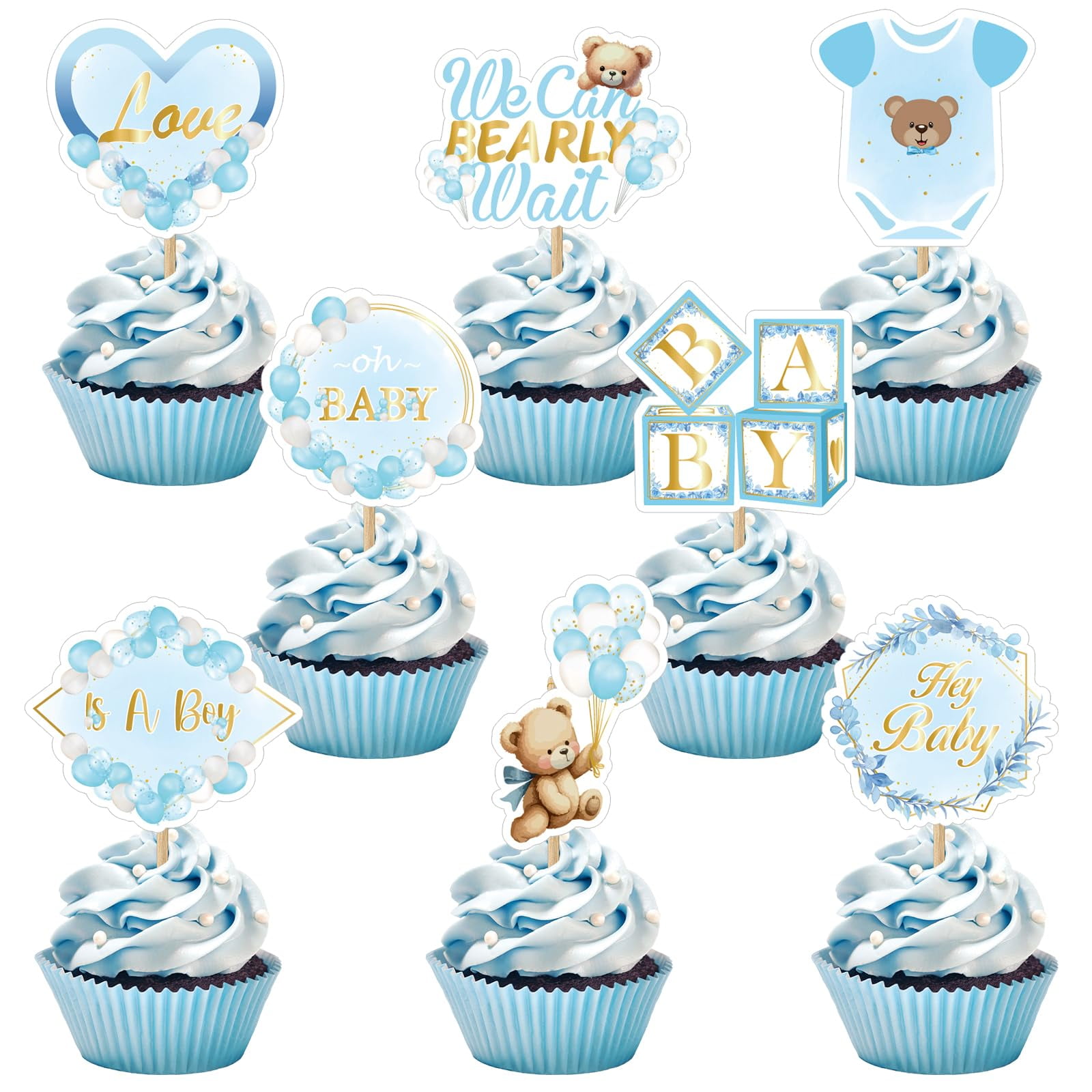 Weecent 48 Pcs We Can Bearly RST1 Wait Cupcake Toppers Bear Baby Shower ...