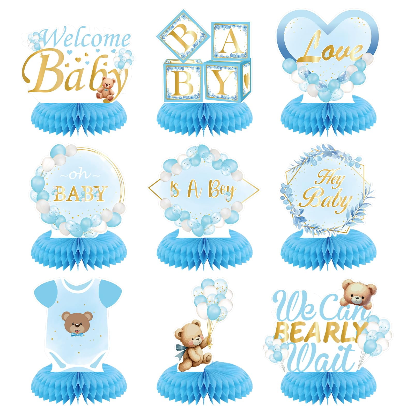 Weecent 9 Pcs We SSF20 Can Bearly Wait Honeycomb Bear Centerpieces for ...