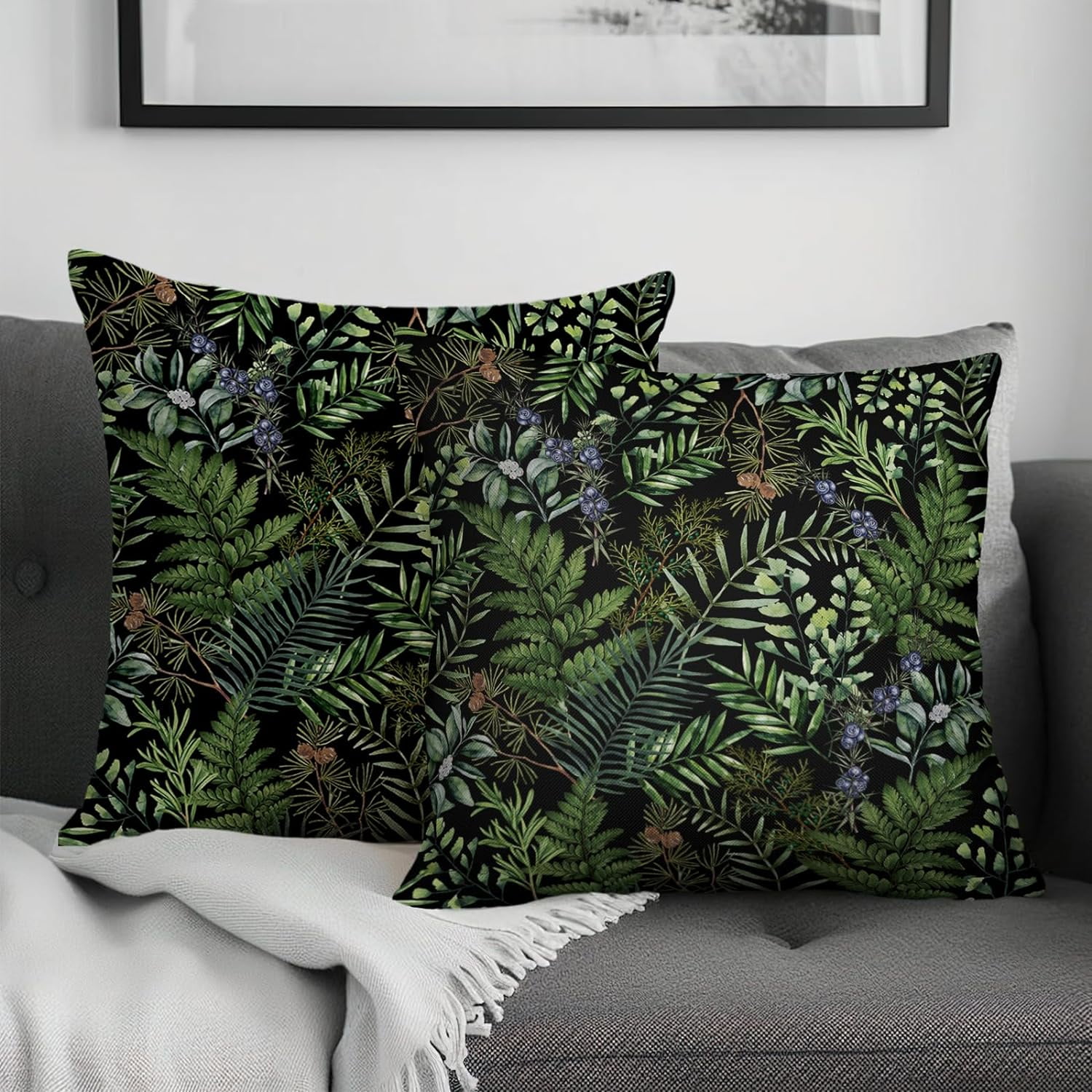 Weed Botanical Print Pillow Covers 20x20 Set of 2 Spring Vintage Green ...
