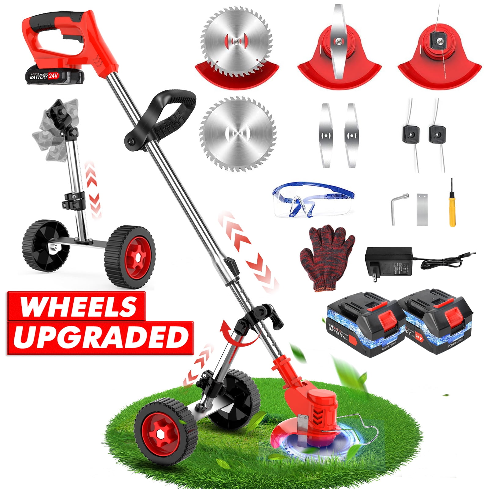 Weed Eaters Cordless with 2024 Upgraded Metal Wheels, Tanbaby 3-IN-1 ...