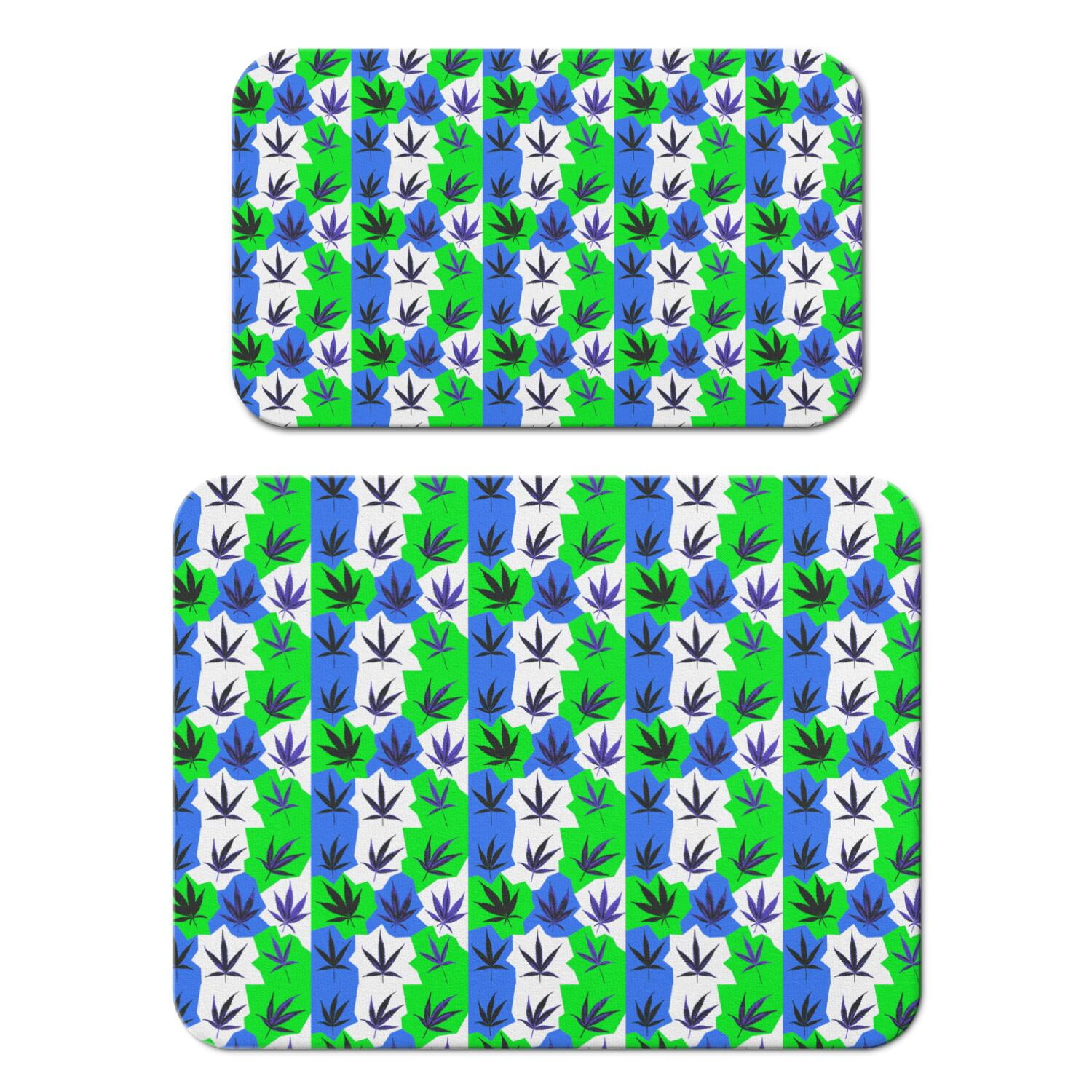 Weed Leaf Coffee Bar Mat Set 2pcs Non-Slip Drying Mats for Kitchen ...