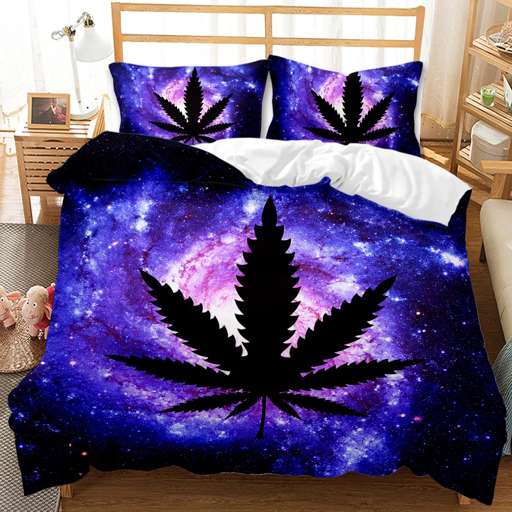 Weed Leaf Duvet Cover Set Multiple Colors Hemp Leaf Plant Bedding Set ...