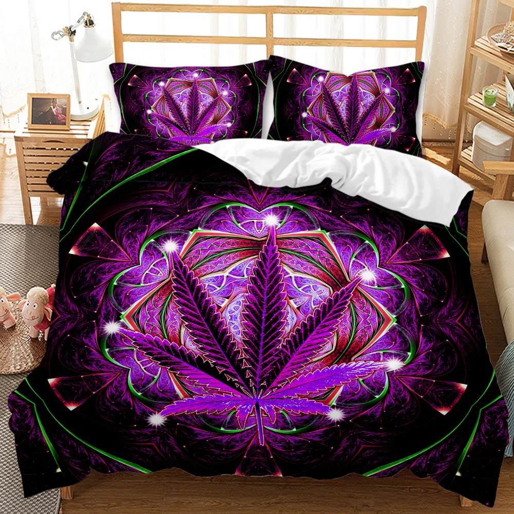 Weed Leaf Duvet Cover Set Multiple Colors Hemp Leaf Plant Bedding Set ...