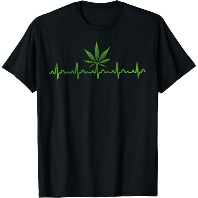 Weed Leaf Heartbeat Marijuana Leaf Cannabis Heartbeat 420 T-Shirt - Walmart.com