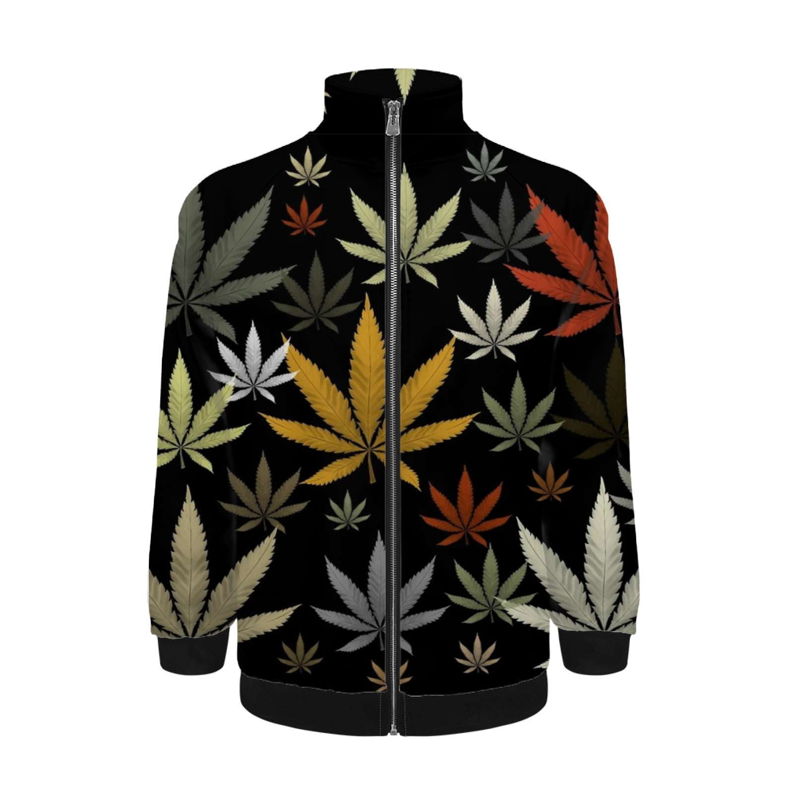 Weed Multicolored Black Background Jacket Men's Street Cool Long ...