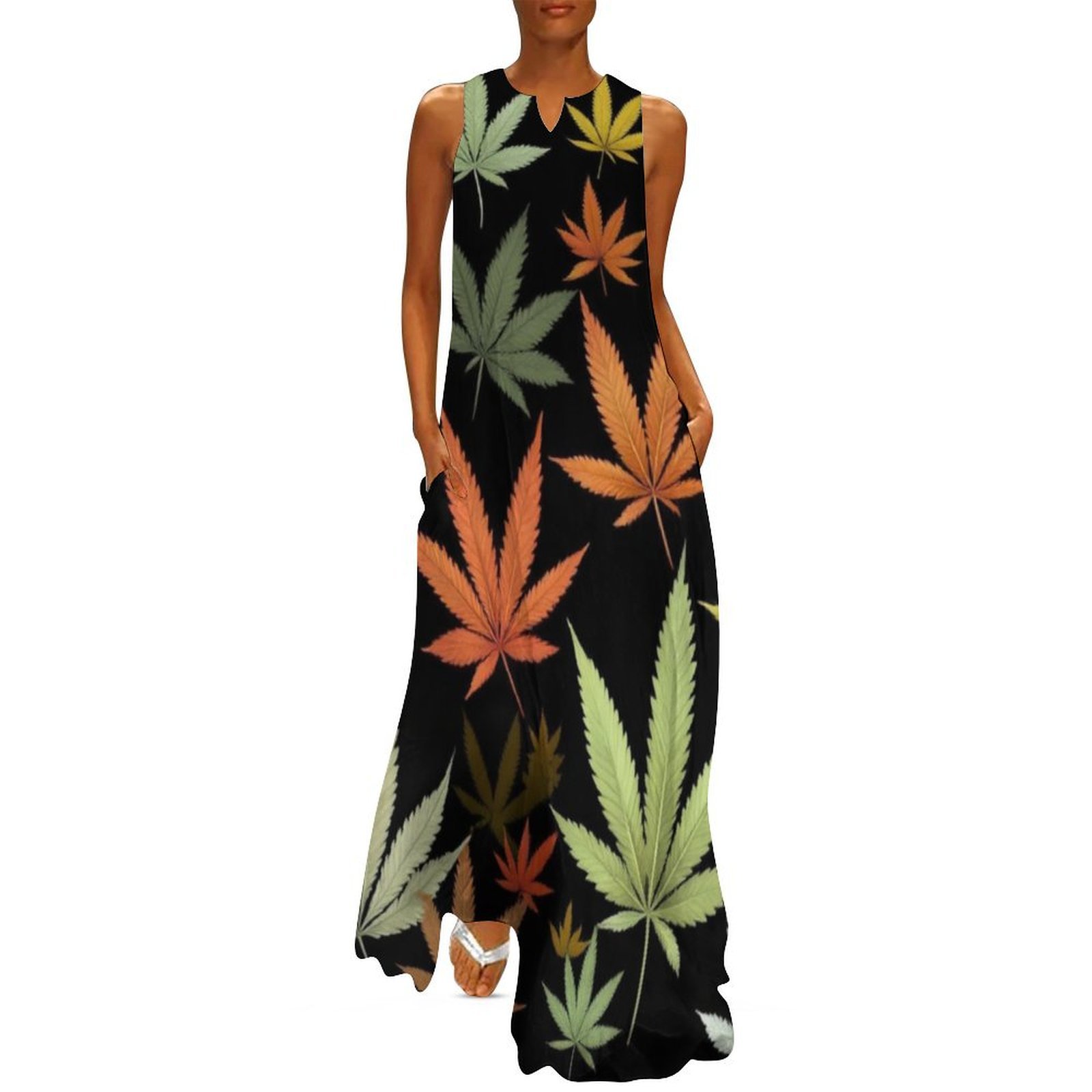 Weed Multicolored Black Background Long Dress dress women summer dress ...