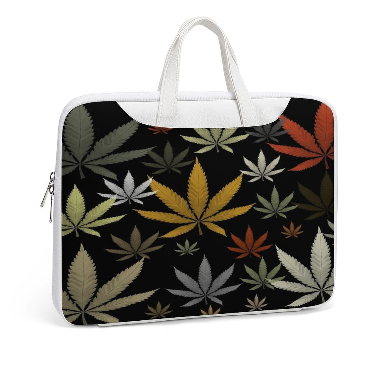Weed Multicolored Black Background PU Leather Laptop Bag Women Man ...