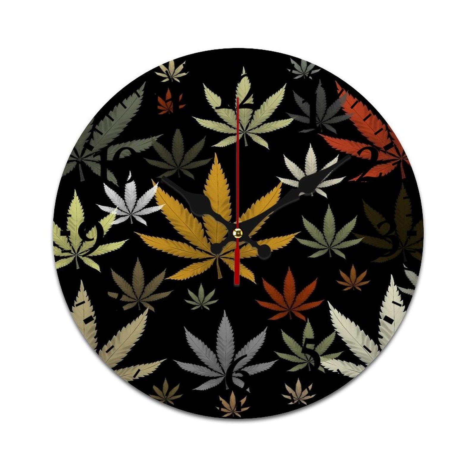 Weed Multicolored Black Background Wall Clock Modern Design Clocks Wall ...