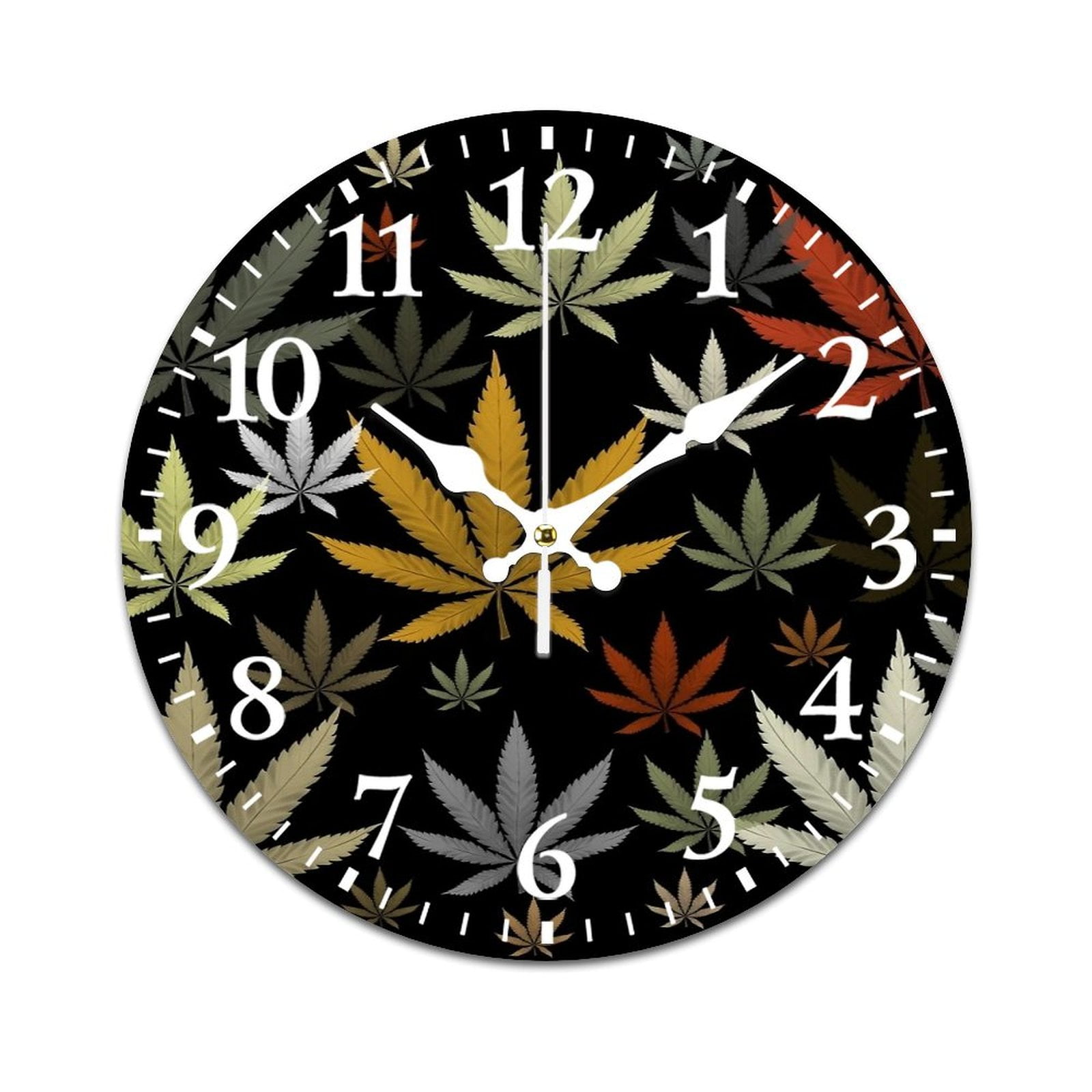 Weed Multicolored Black Background Wall Clock Modern Design Clocks Wall ...