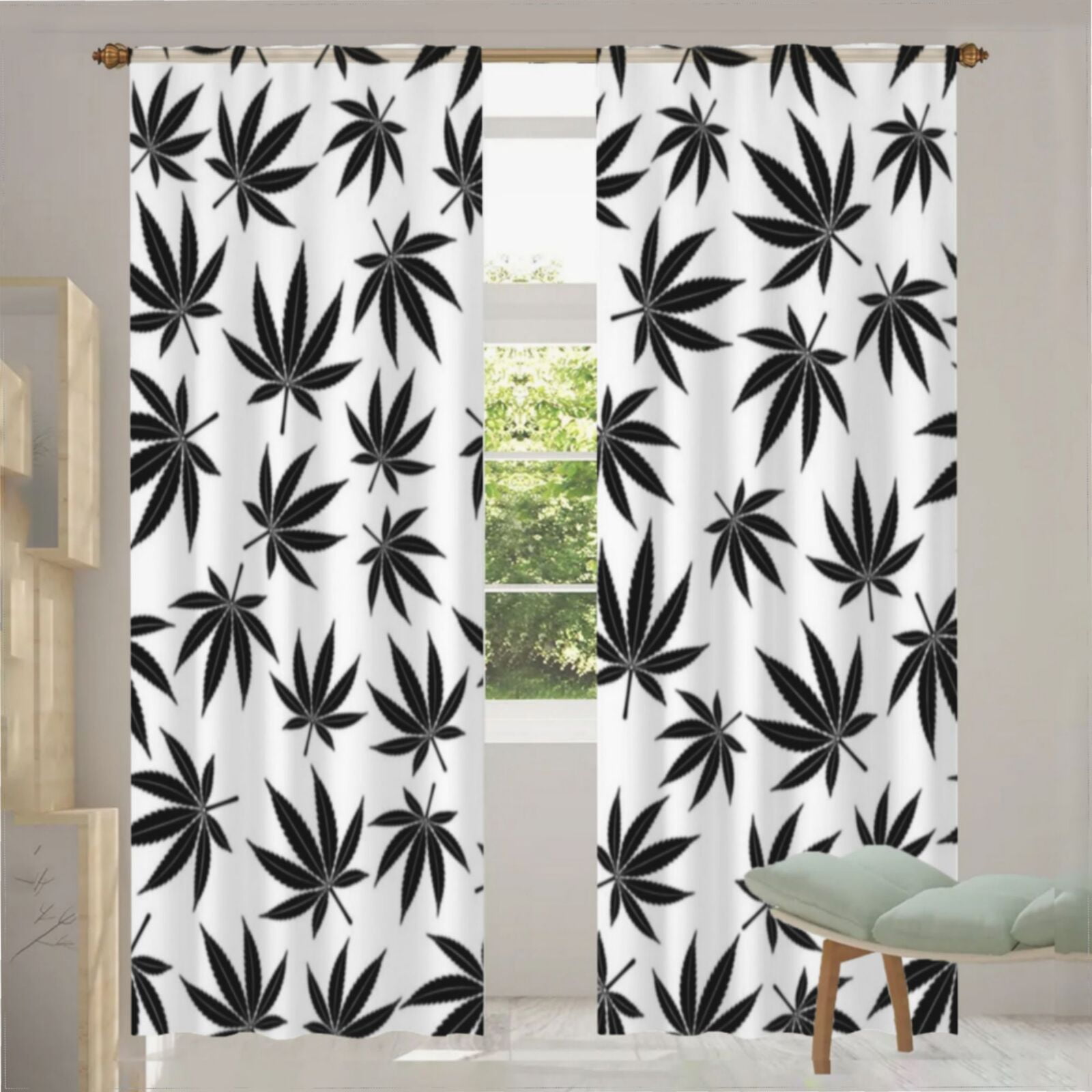 Weed Pattern Curtains for Living Room Bedroom Decor Transparent Chiffon ...