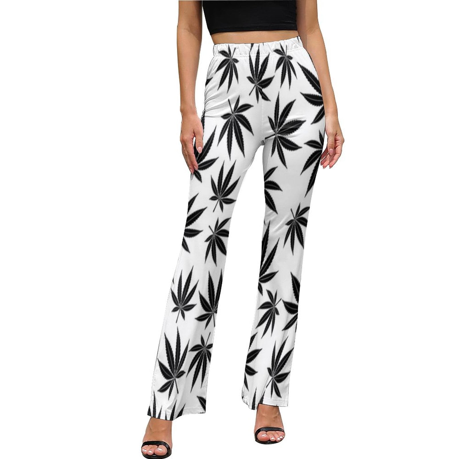 Weed Pattern High Waisted Casual Flared Trousers Summer Home Pants Gift ...