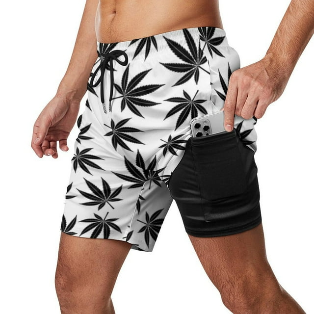 Weed Pattern Quick Dry Swimming Shorts For Men Swimwear Swimsuit Swim ...