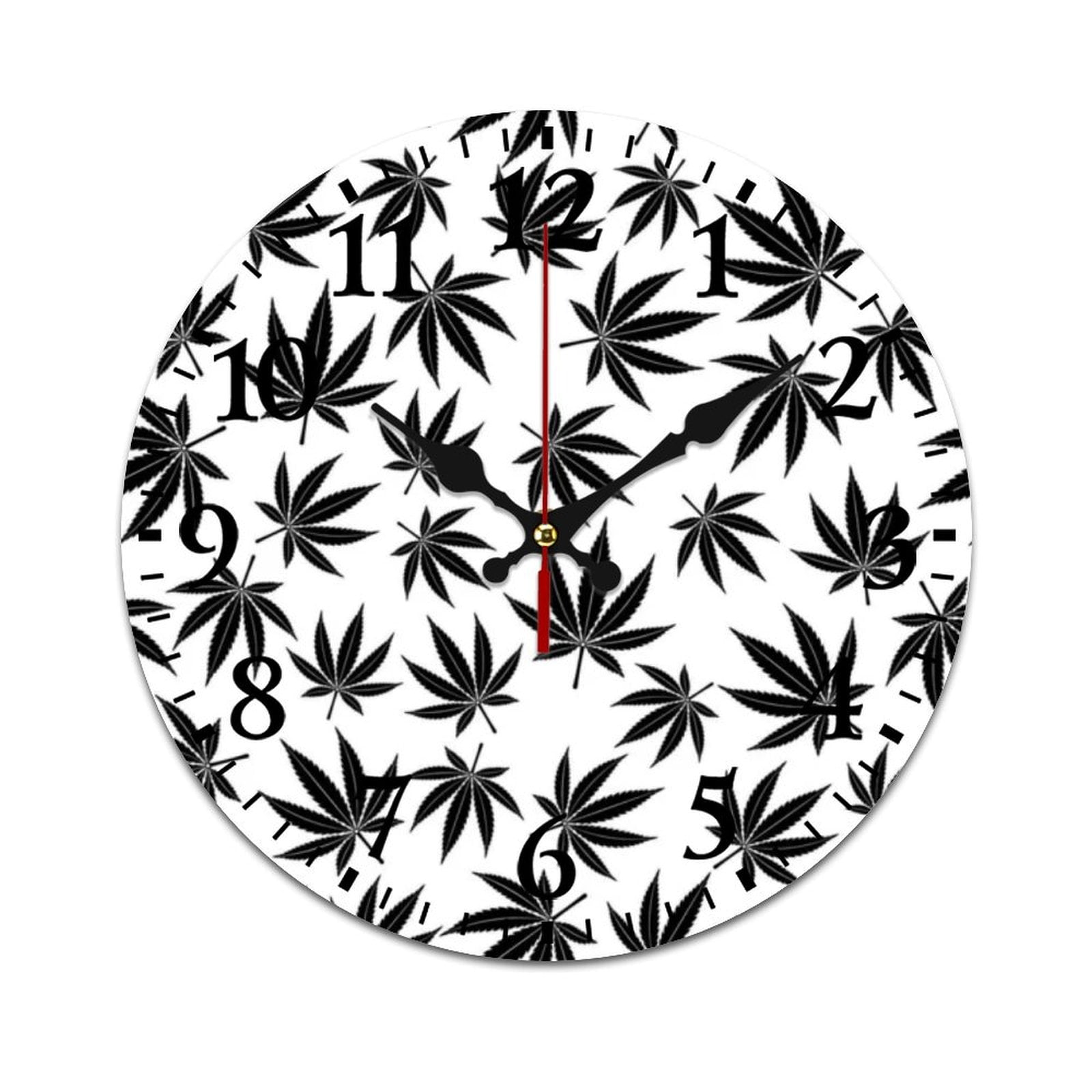 Weed Pattern Wall Clock Modern Design Clocks Wall Hanging Home Office ...