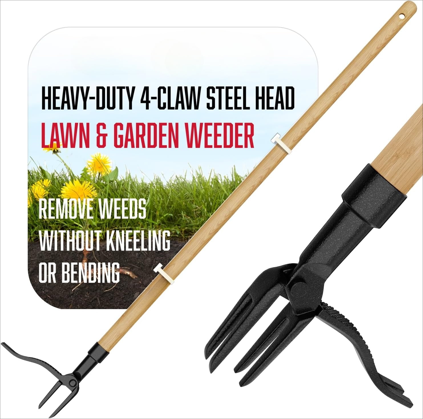 Weed Puller Tool, 44" Stand Up Weeder Garden Tools & 4 Claw Steel Head ...