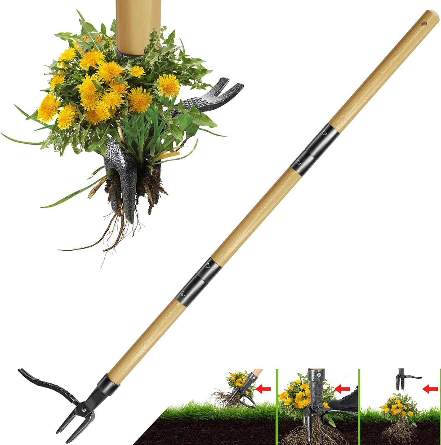 Weed Puller Tool, 46-Inch Stand Up Weed Puller, Made with Real Bamboo ...