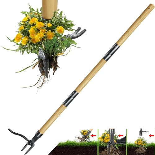 Weed Puller Tool, 46-Inch Stand Up Weed Puller, Made with Real Bamboo ...