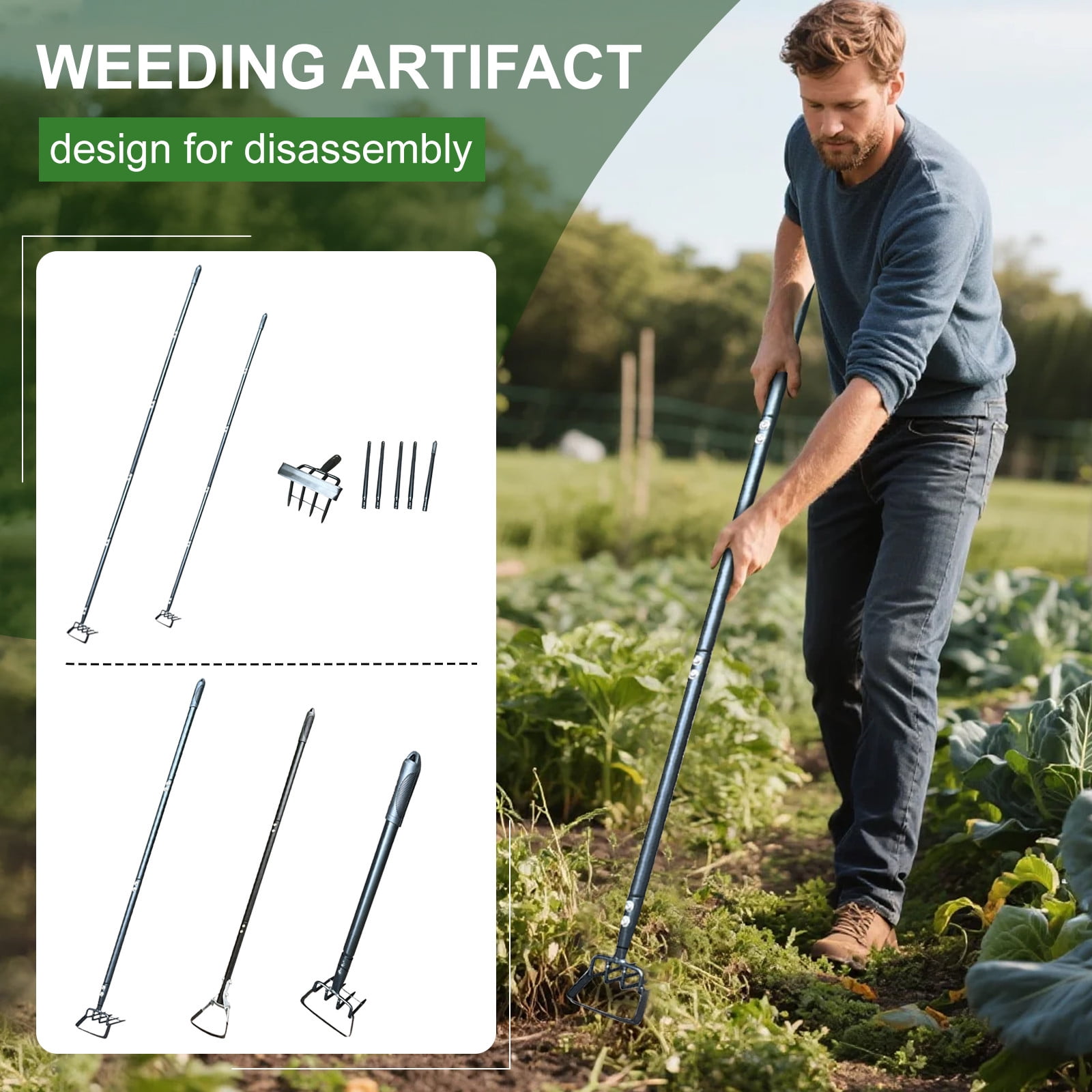 Weed Puller Tool - Heavy Duty 2-in-1 Hoe With Cultivator for Weeding ...