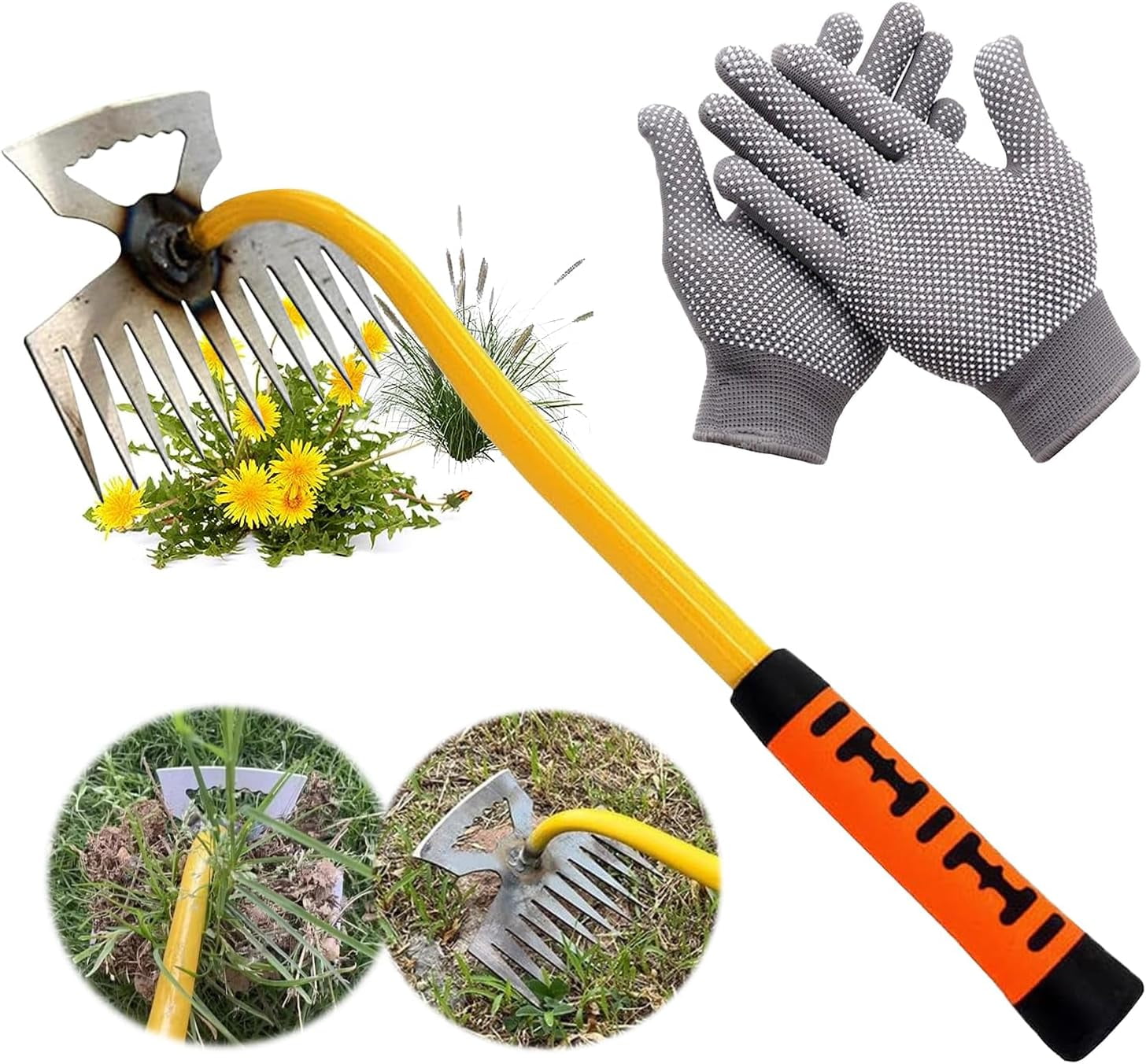 Weed Puller Tool - Portable Garden Tools 11 Teeth Manganese Steel Weed ...