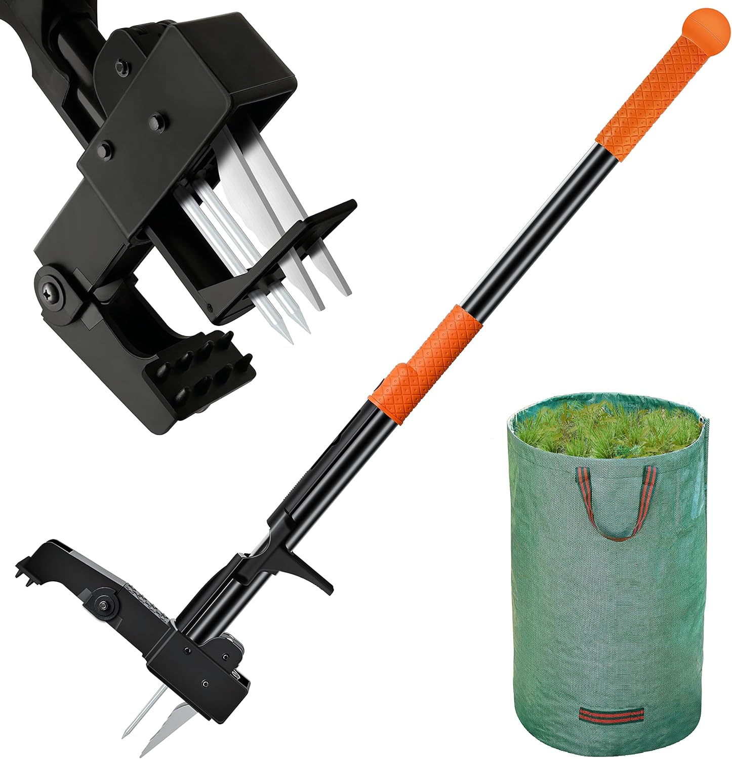 Weed Puller Tool Stand-Up - 40" Long Handle Weed Picker with Leaf Bag ...