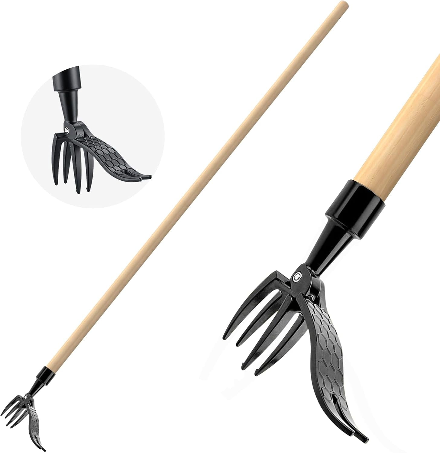 Weed Puller Tool, Stand Up Weed Puller with Long Wooden Handle, Real ...