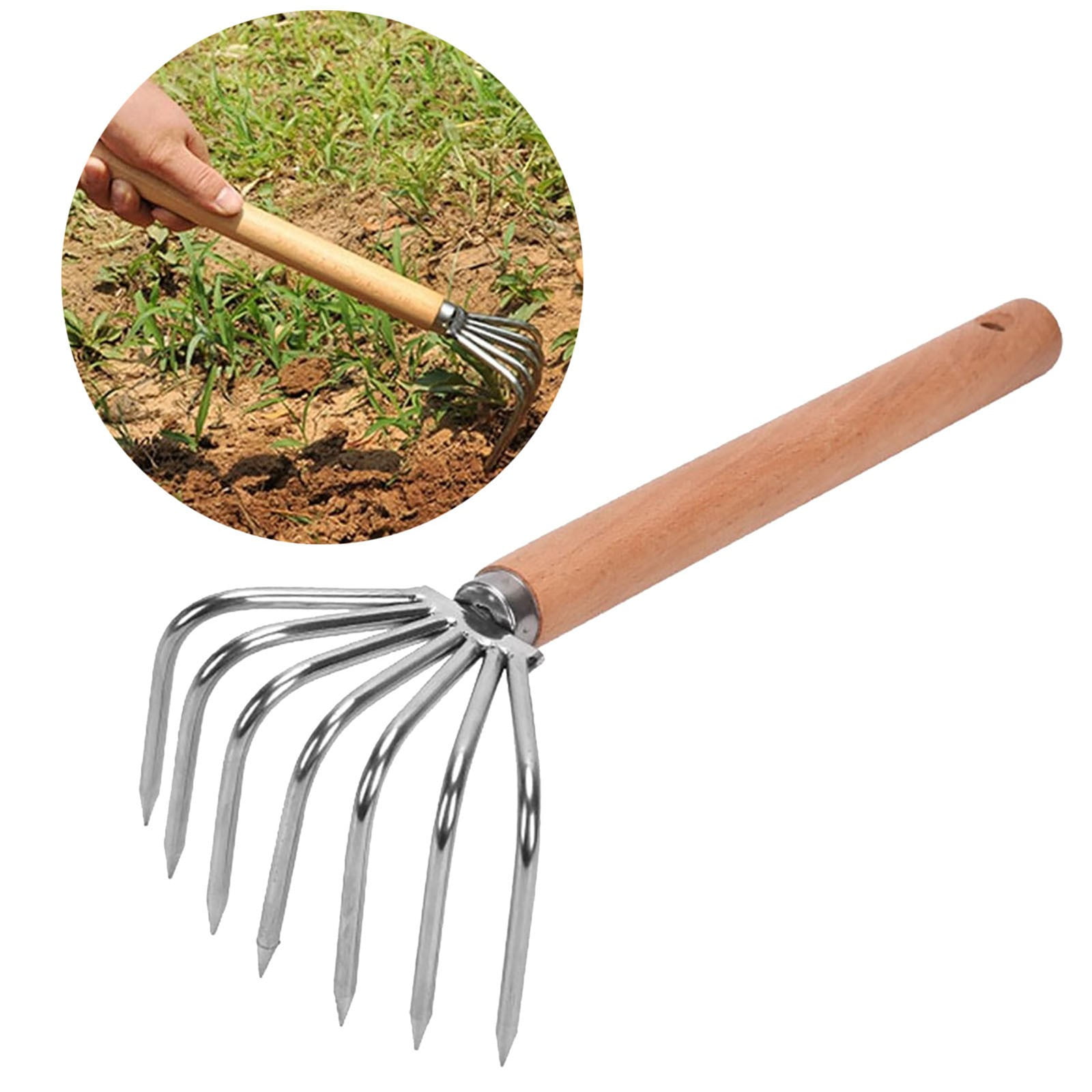 Weed Rake Hand Rake Heavy Duty 7 Teeth Gardening Hand Tool Ergonomic ...