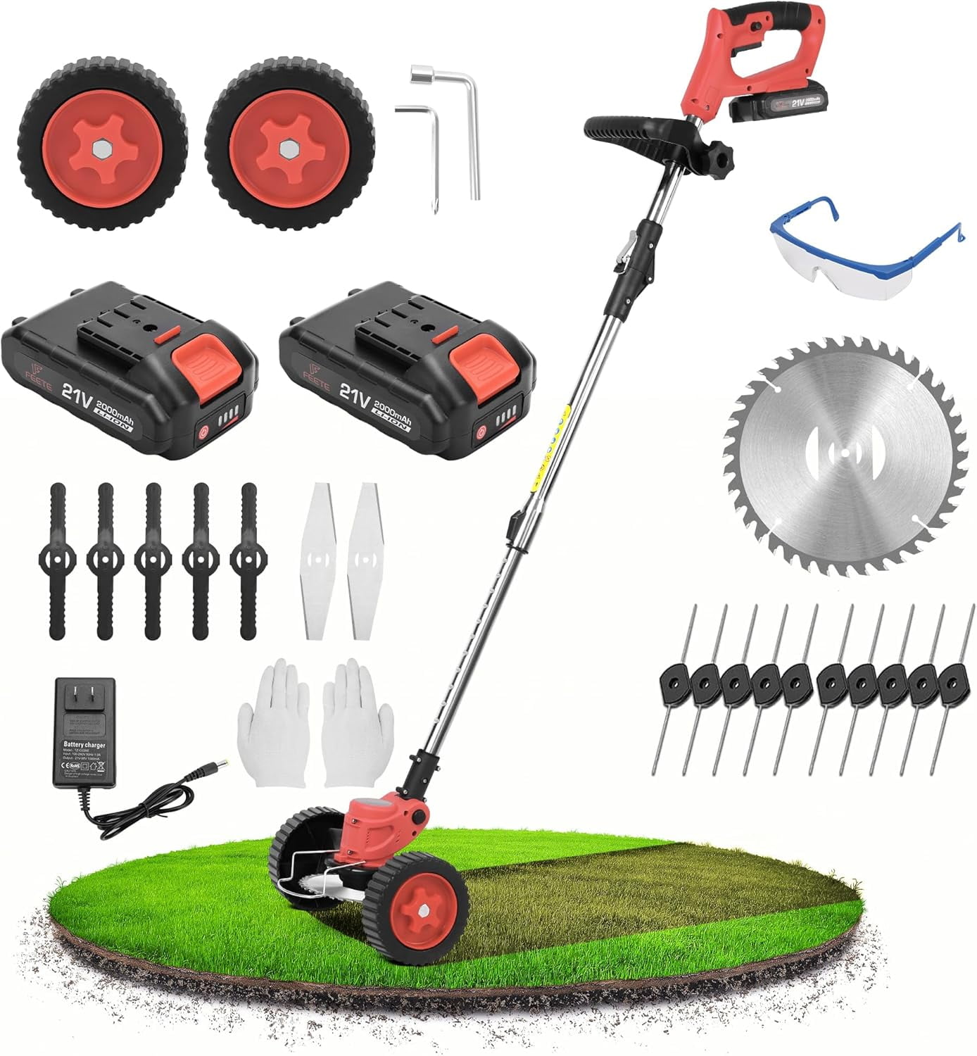 Weed Wacker, 21V 3-in-1 Cordless String Trimmer w/3 Types Blade ...