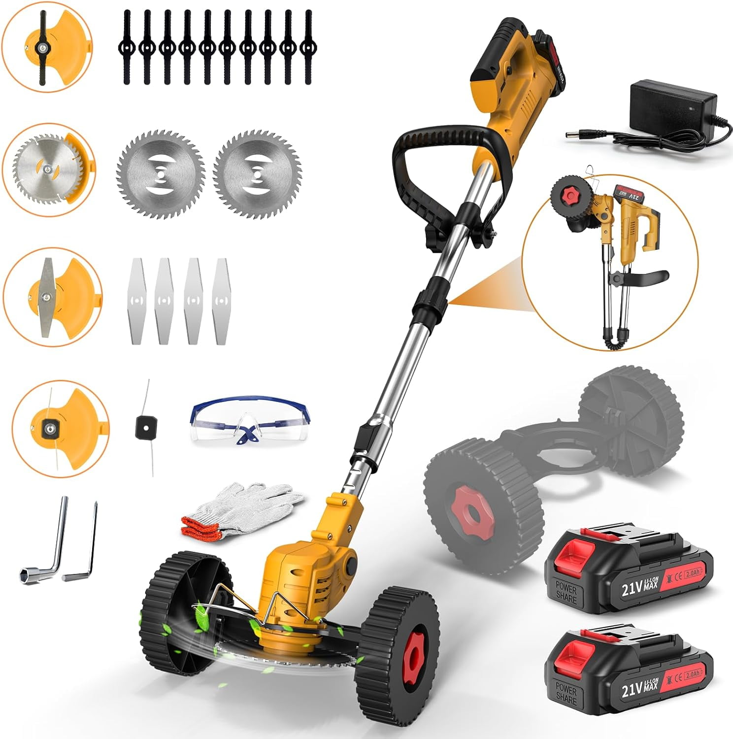 Weed Wacker Battery Operated 21V 2000mAh, 3-in-1 Weedeaters Cordless ...