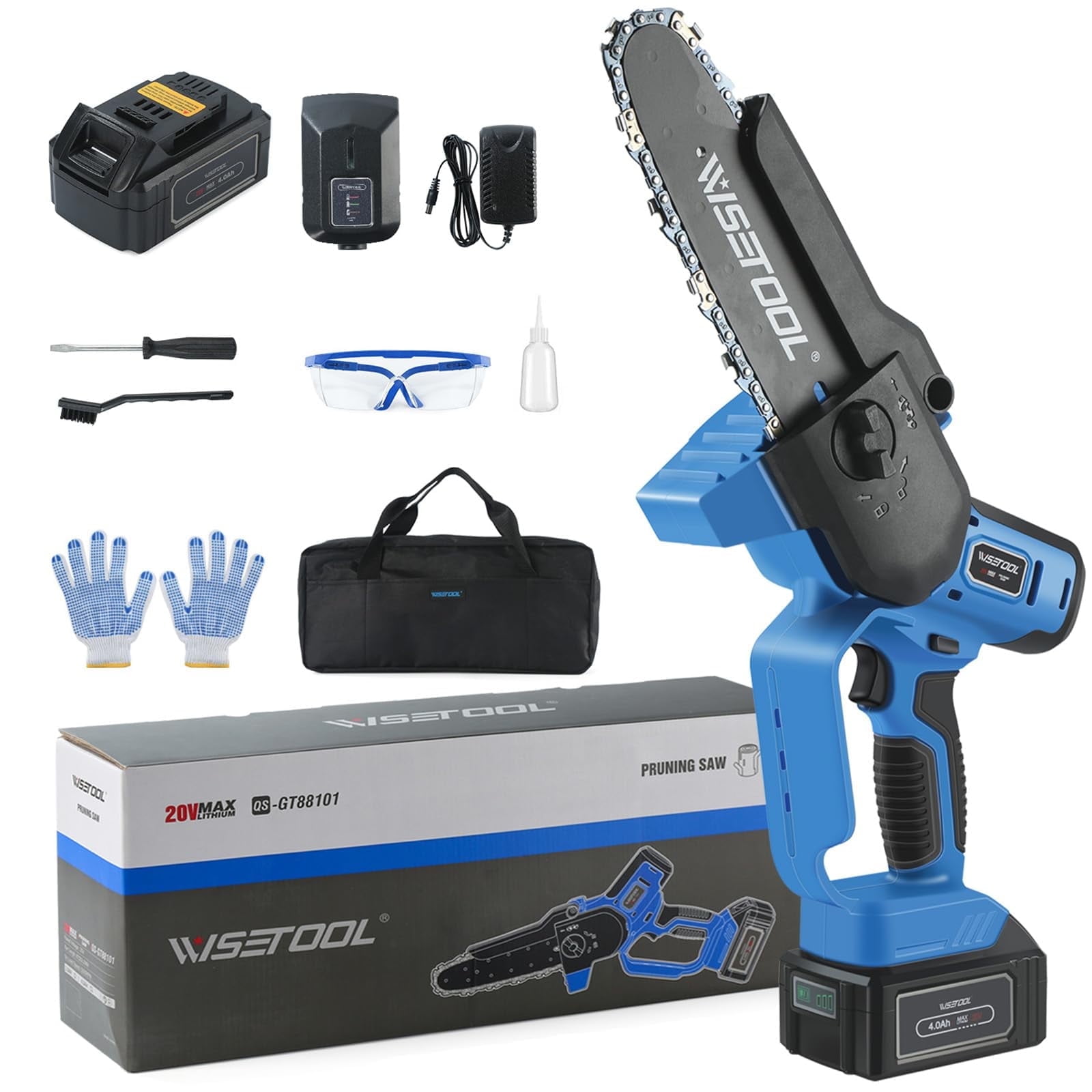 WISETOOL 8" Mini Chainsaw - 20V Battery Powered Chainsaw, 1 Batteries ...