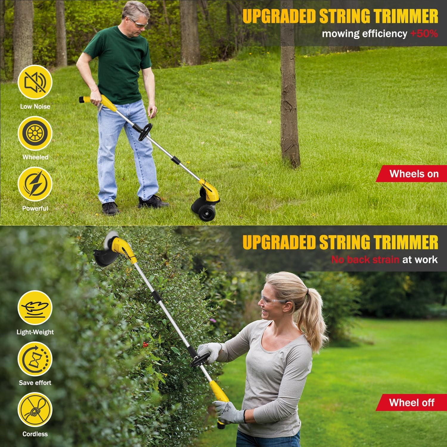 Weed Wacker Cordless for Lawn: Grass Mower with Roller - 2.0Ah Battery ...