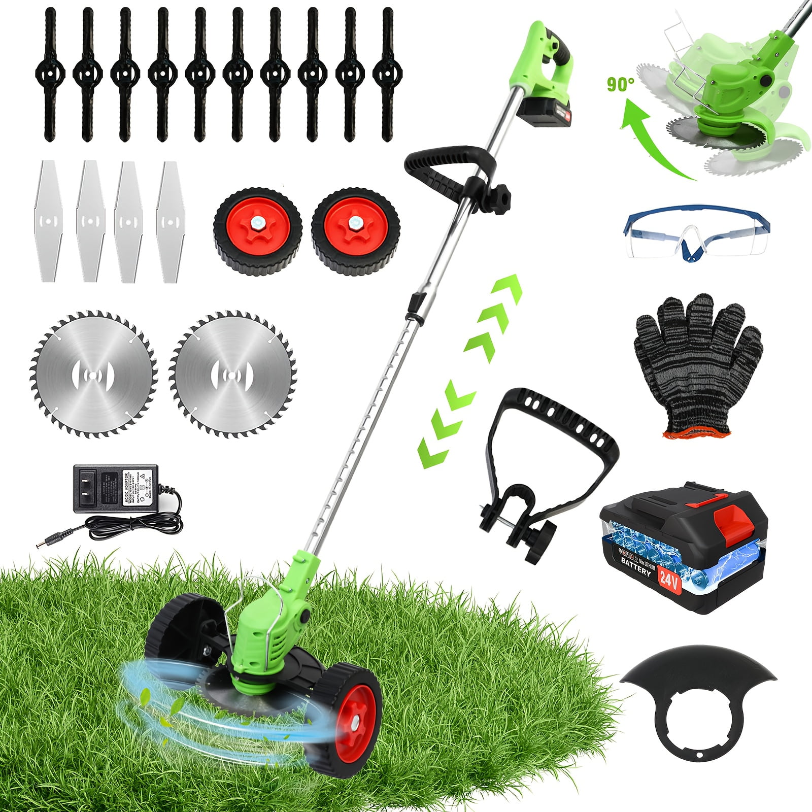 Weed Wacker, Cordless Weeder Battery Powered 24V Weed Eater Edging Lawn ...