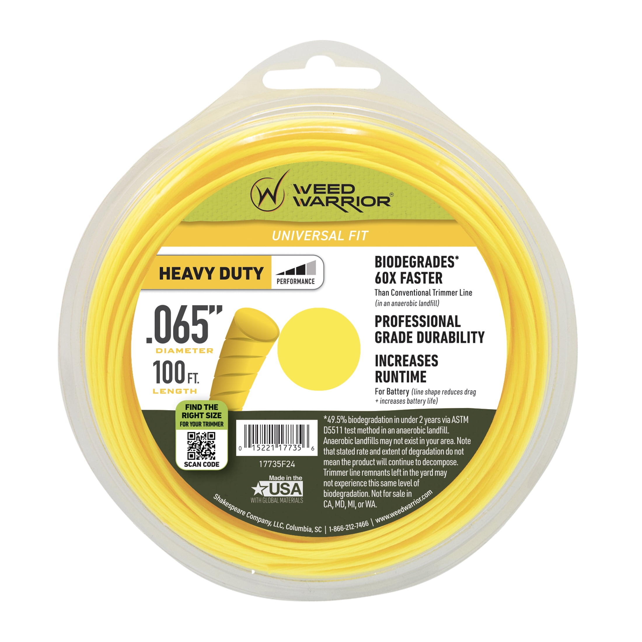 Weed Warrior .065 in x 100 ft. Heavy Duty Biodegradable Trimmer Line ...