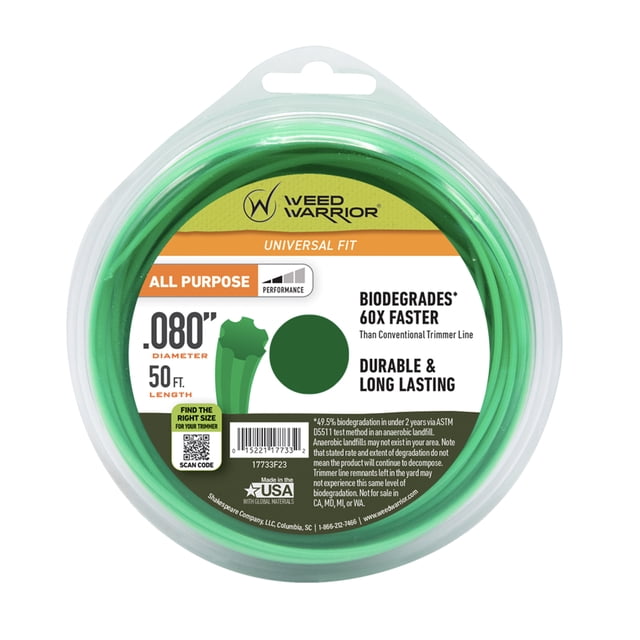 Weed Warrior .080 in. x 50 ft. All Purpose Biodegradable Trimmer Line ...
