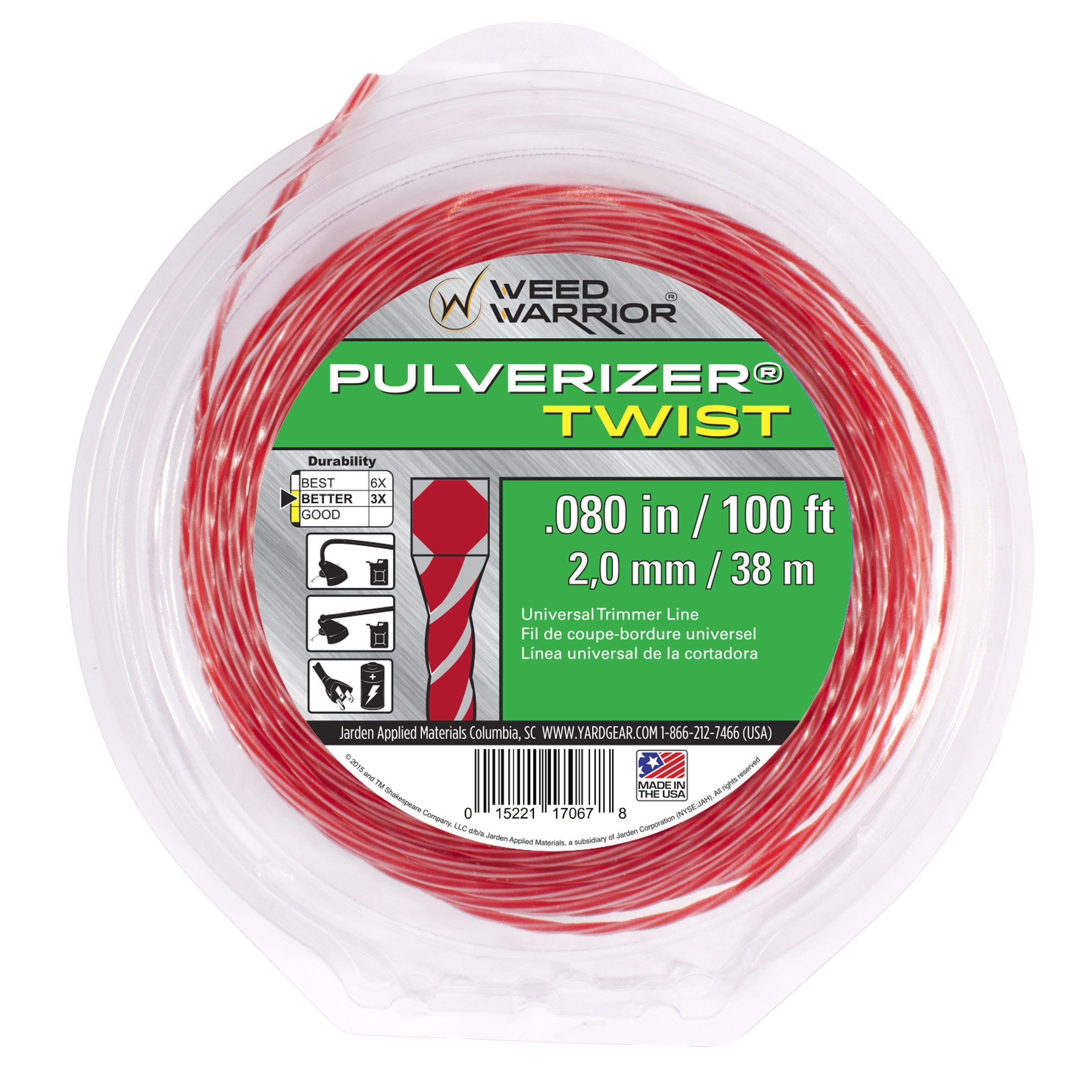 Weed Warrior Pulverizer Twist Universal Trimmer Line, 0.080" Diameter x ...