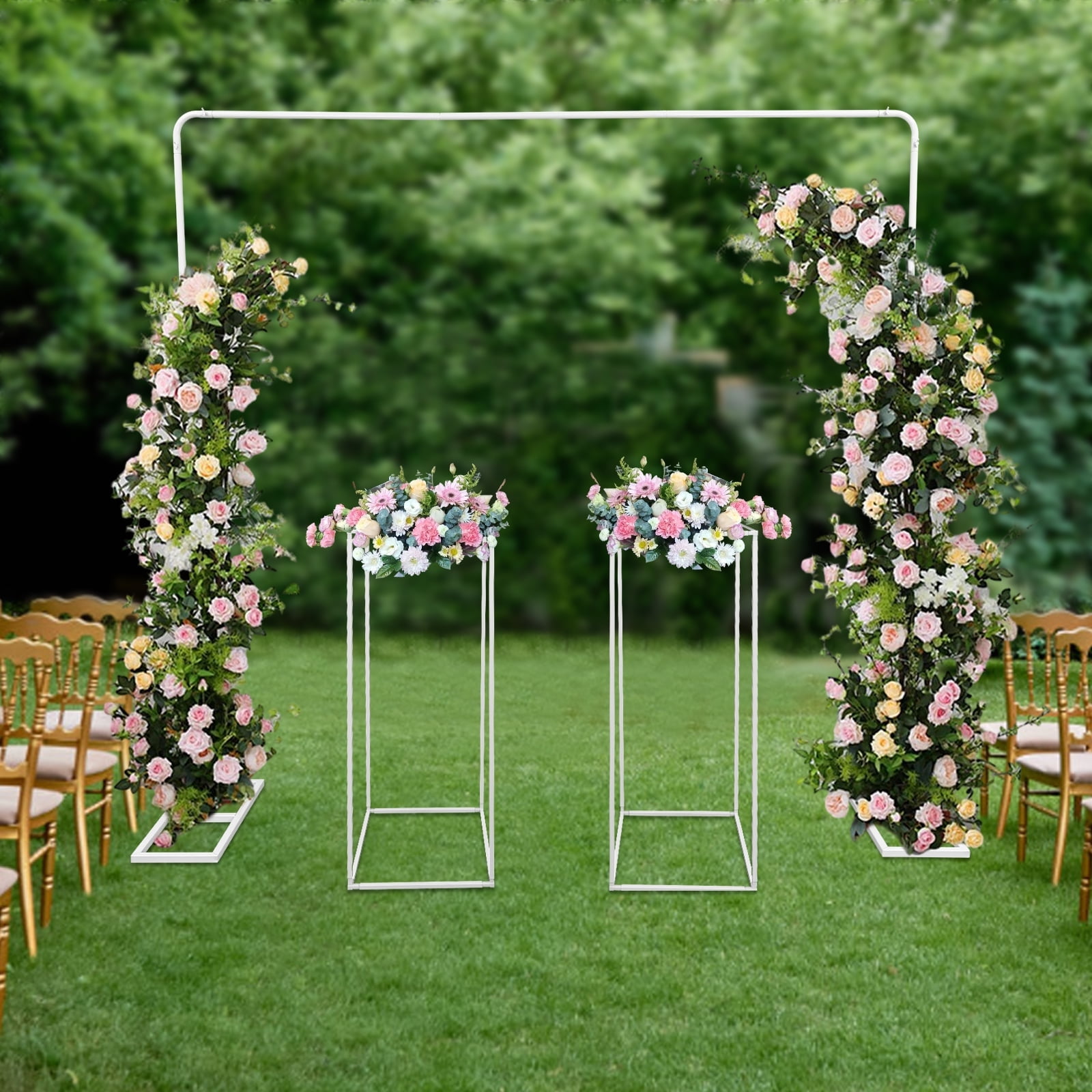 Weeding Arch Backdrop Stand Set, 6.6FT x 6.6FT Wedding Arches Metal ...