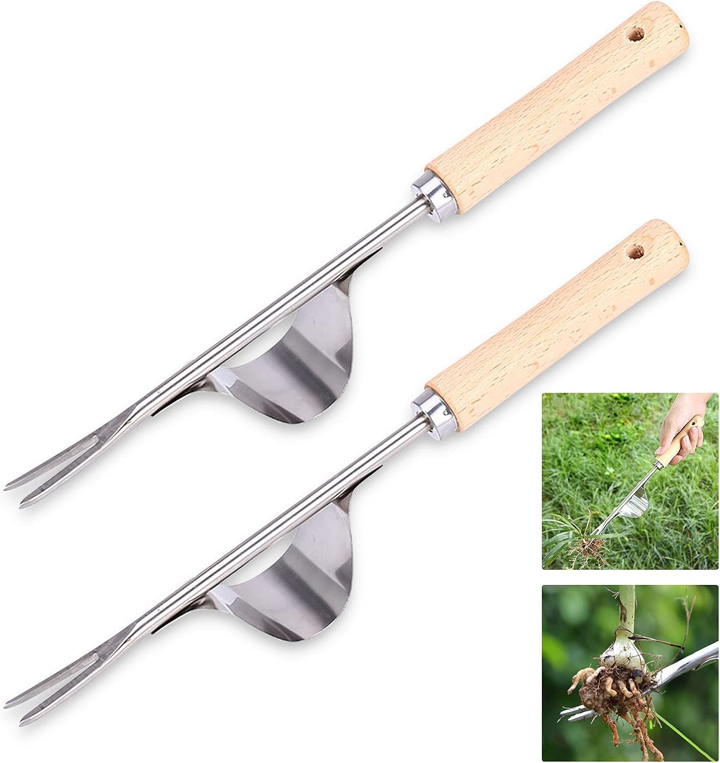 Weeding Made Easy, Ergonomic Wooden Handle Weed Puller, Stainless Steel ...