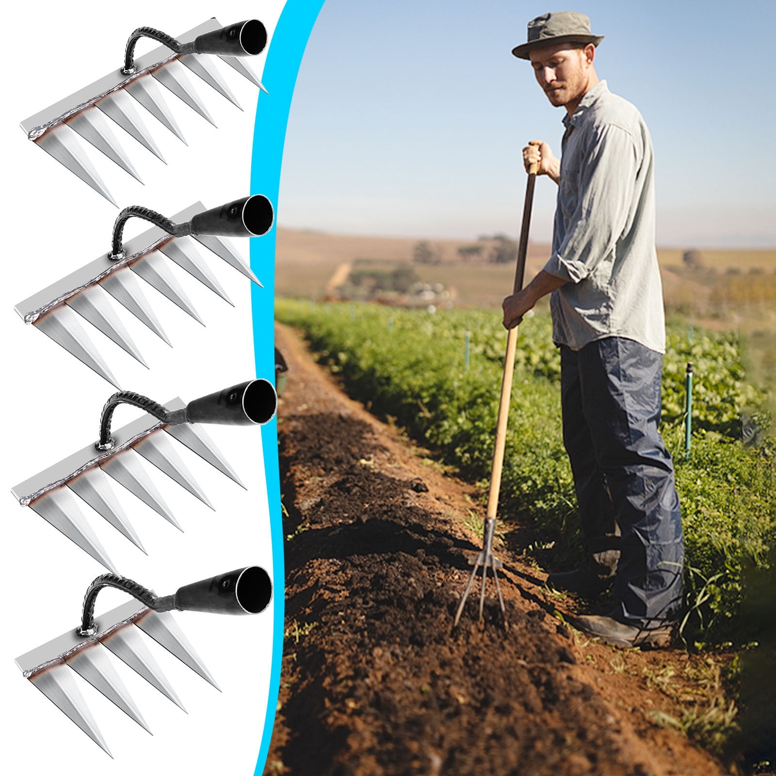 Weeding Rake Tool, Heavy Duty Steel Garden Hoe with 6 Tines, Thickened ...