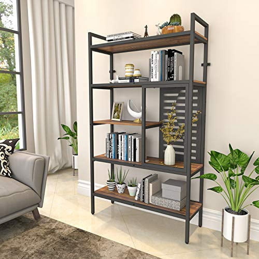 Weehom 5-Tier Adjustable Industrial Bookshelf, Modern Wood Bookcase ...