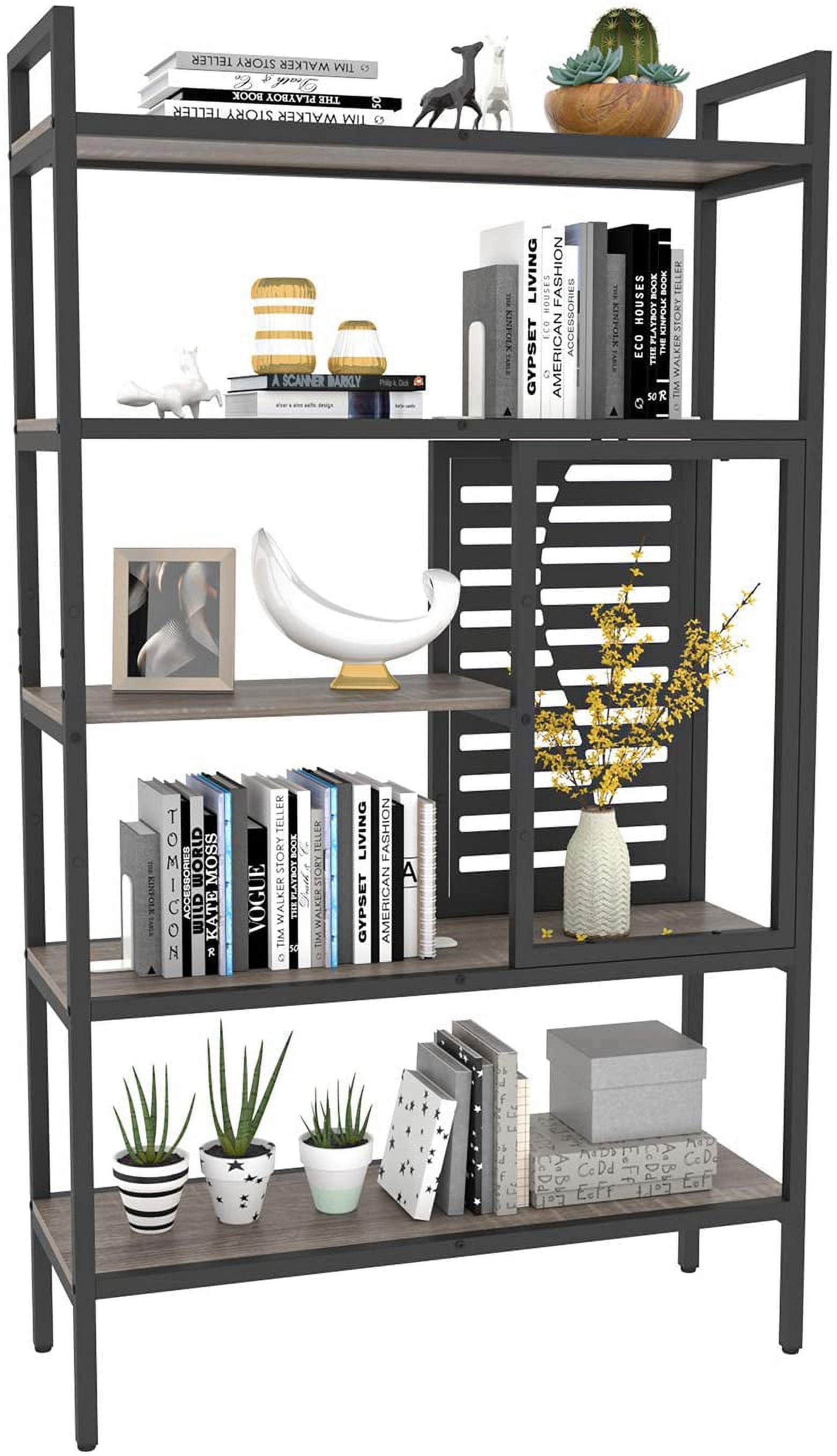 Weehom 5-Tier Adjustable Industrial Bookshelf, Modern Wood Bookcase ...