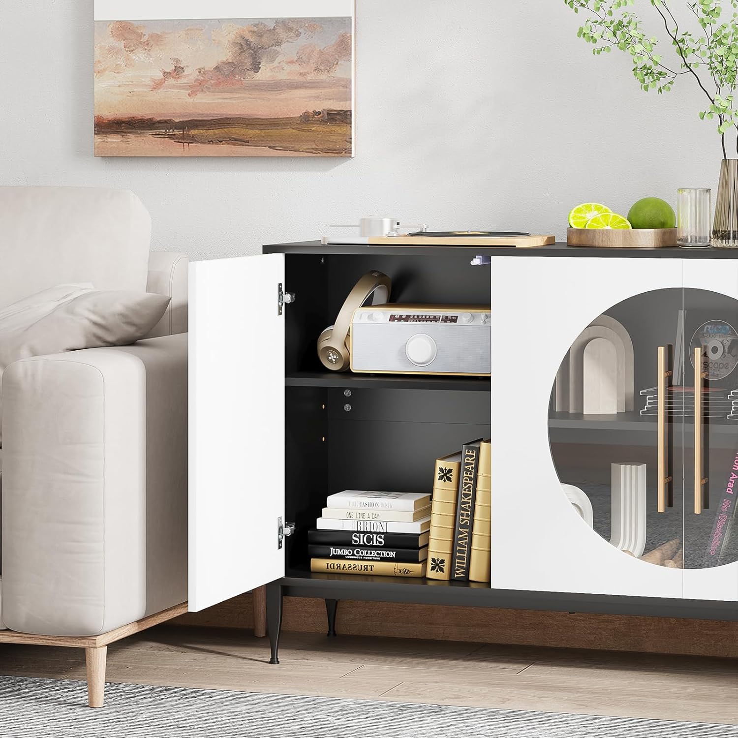 Weehom Sideboard Storage Cabinet, 47 Inch Buffet Cabinet with Round ...